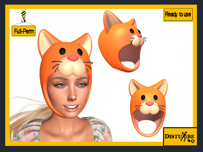 Second Life Marketplace Disturbed Kawaii Cute Cat Plush Hat Full Perm Mesh